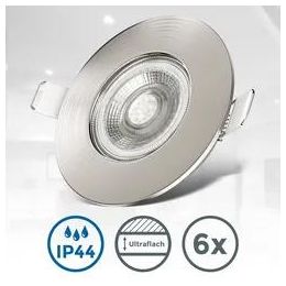 B.K.LICHT LED Einbauleuchte "BK_EL1278 6er Set Bad Einbaustrahler, IP44 gesch&uuml;tzt, flache Spots", grau (nickelfarben), 6, &Oslash; 9cm H: 2,5cm, 6 Stk., Leuchten, 3.000K, 480Lm, 4,9W, Kunststoff, 9 x 2,5 cm, Nickel, LED Einbaustrahler LED Deckeneinbaustrahler