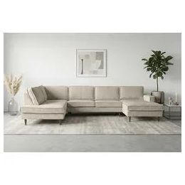 Wohnlandschaft Home Affaire "Pinto Skandi, 350 cm, U-Form, XXL, mit Ottomanen", creme, B:349cm H:89cm T:206cm, 100% Polyester, Sofas, Wohnlandschaft, mit Keder, Massivholzf&uuml;&szlig;e Eiche ger&auml;uchert, Wellenunterfederung