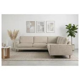 Ecksofa Home Affaire "Pinto Skandi, 290 cm, Chenille, Struktur, Ottomane links / rechts", creme, B:290cm H:89cm T:250cm, 100% Polyester, Sofas, Ecksofa, mit Keder, Massivholzf&uuml;&szlig;e Eiche ger&auml;uchert, Wellenunterfederung