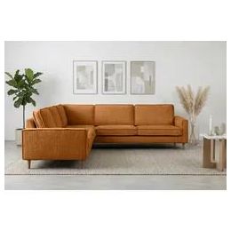 Ecksofa Home Affaire "Pinto Skandi, 290 cm, Chenille, Struktur, Ottomane links / rechts", orange (brick rot), B:290cm H:89cm T:250cm, 100% Polyester, Sofas, Ecksofa, mit Keder, Massivholzf&uuml;&szlig;e Eiche ger&auml;uchert, Wellenunterfederung