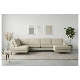 Wohnlandschaft Home Affaire "Pinto Skandi, 350 cm, U-Form, XXL, mit Ottomanen", creme, B:349cm H:89cm T:206cm, 100% Polyester, Sofas, Wohnlandschaft, mit Keder, Massivholzf&uuml;&szlig;e Eiche ger&auml;uchert, Wellenunterfederung