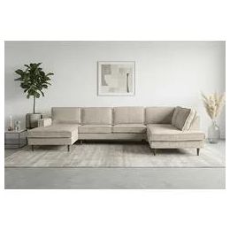 Wohnlandschaft Home Affaire "Pinto Skandi, 350 cm, U-Form, XXL, mit Ottomanen", creme, B:349cm H:89cm T:206cm, 100% Polyester, Sofas, Wohnlandschaft, mit Keder, Massivholzf&uuml;&szlig;e Eiche ger&auml;uchert, Wellenunterfederung