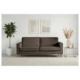 3-Sitzer Home Affaire "Pinto Skandi, 206 cm, Chenille, Struktur", braun, B:208cm H:89cm T:97cm, 100% Polyester, Sofas, mit Keder, Massivholzf&uuml;&szlig;e Eiche ger&auml;uchert, Wellenunterfederung