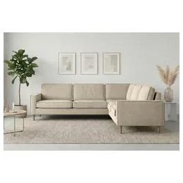 Ecksofa Home Affaire "Pinto Skandi, 290 cm, Chenille, Struktur, Ottomane links / rechts", creme, B:290cm H:89cm T:250cm, 100% Polyester, Sofas, Ecksofa, mit Keder, Massivholzf&uuml;&szlig;e Eiche ger&auml;uchert, Wellenunterfederung