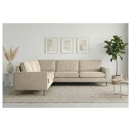 Ecksofa Home Affaire "Pinto Skandi, 290 cm, Chenille, Struktur, Ottomane links / rechts", creme, B:290cm H:89cm T:250cm, 100% Polyester, Sofas, Ecksofa, mit Keder, Massivholzf&uuml;&szlig;e Eiche ger&auml;uchert, Wellenunterfederung