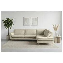 Ecksofa Home Affaire "Pinto Skandi, 290 cm, Chenille, Struktur, Ottomane links / rechts", creme, B:290cm H:89cm T:217cm, 100% Polyester, Sofas, Ecksofa, mit Keder, Massivholzf&uuml;&szlig;e Eiche ger&auml;uchert, Wellenunterfederung