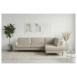 Ecksofa Home Affaire "Pinto Skandi, 290 cm, Chenille, Struktur, Ottomane links / rechts", creme, B:290cm H:89cm T:217cm, 100% Polyester, Sofas, Ecksofa, mit Keder, Massivholzf&uuml;&szlig;e Eiche ger&auml;uchert, Wellenunterfederung