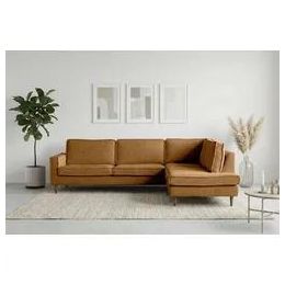 Ecksofa Home Affaire "Pinto Skandi, 290 cm, Chenille, Struktur, Ottomane links / rechts", brick rot, B:290cm H:89cm T:217cm, 100% Polyester, Sofas, Ecksofa, mit Keder, Massivholzf&uuml;&szlig;e Eiche ger&auml;uchert, Wellenunterfederung