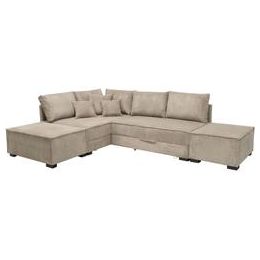 Ecksofa Home Affaire "Night & Day L-Form, B: 316 cm mit Dauer-Schlaffunktion 180x200 cm", taupe, B:316cm T:215cm, 100% Polyester, Sofas, Ecksofa, Set: Sofa & Hocker, Bettfunktion, Bettkasten & Kissen, Boxspringbett