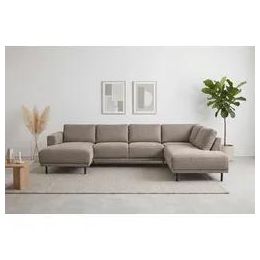 Wohnlandschaft Home Affaire "Sveeva, U-Form, XXL, B.310 cm, schwarze Metallf&uuml;&szlig;e", braun, B:310cm H:78cm T:197cm, 100% PES, Sofas, Wohnlandschaft, langlebiger Webstoff, mit Wellenunterfederung, viele Farben