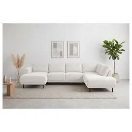Wohnlandschaft Home Affaire "Sveeva, U-Form, XXL, B.310 cm, schwarze Metallf&uuml;&szlig;e", creme, B:310cm H:78cm T:197cm, 100% PES, Sofas, Wohnlandschaft, langlebiger Webstoff, mit Wellenunterfederung, viele Farben