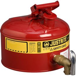Justrite Sicherheits-Abf&uuml;llbeh&auml;lter mit Zapfhahn, Stahlblech, Volumen 9,5 l, rot lackiert