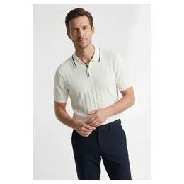 Kurzarmshirt OLYMP, Herren, Gr. XL, off, Strick, Obermaterial: 54% Baumwolle, 46% Polyester, unifarben mit Farbeins&auml;tzen, regular fit h&uuml;ftbedeckend, Rundhals, Rippb&uuml;ndchen, Shirts, mit Flecht-Muster und Polokragen, Strick