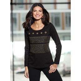 Sweatshirt Classic Basics, Damen, Gr. 38, schwarz, 100% Baumwolle, bedruckt, gemustert, metallic, Rundhals, Sweatshirts Sweatshirt