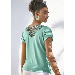 Vivance Kurzarmshirt 'mit Spitzeneinsatz im R&uuml;cken' gr&uuml;n Gr. 36/38 f&uuml;r Damen. Rundhals und Spitze. Figurumspielend. Nachhaltig.