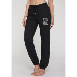 BENCH. LOUNGEWEAR Jogginghose schwarz Gr. 32/34 f&uuml;r Damen. Mit Logodruck. Klassisch. Nachhaltig.