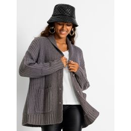 WITT Damen Strickjacke in T-Form, steingrau-meliert, Gr&ouml;&szlig;e 40