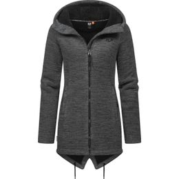 Kapuzenstrickjacke Ragwear "Wingi Melange", Damen, Gr. L (40), grau (dunkelgrau), Strick, Obermaterial: 56% Baumwolle, 44% Polyester. Innenfutter: 100% Polyester, figurumspielend ca. Mitte Oberschenkel, hoch geschlossener Ausschnitt, &Auml;rmel ohne &Auml;rmelschlitz abgesteppte Kante mit Daumenl&ouml;chern, Strickjacken, Sportliche Kapuzenjacke mit Teddy-Kunstfell