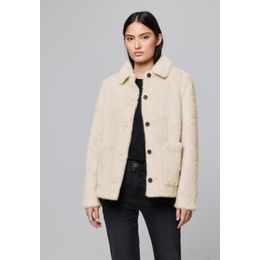 Kurzjacke STREET ONE STUDIO, Damen, Gr. 46, beige (savannah sand), Stoff, 100% Polyester, unifarben, normal normal, V-Ausschnitt, abgesteppt, Jacken Kurzjacke, soft und weich