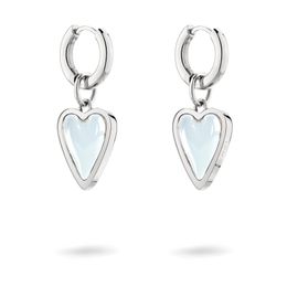 Paar Creolen Liebeskind Berlin "Schmuck Ohrringe mit abnehmbaren Herz-Einh&auml;ngern Glass Heart", edelstahlfarben, transparent, transparent, Ohrringe, Damen, Edelstahl, mit Glasstein