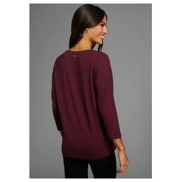 3/4-Arm-Shirt Laura Scott, Damen, Gr. 34, rot (bordeaux), Single Jersey, Obermaterial: 95% Viskose, 5% Elasthan, bedruckt, metallic, unifarben, figurumspielend h&uuml;ftbedeckend, U-Boot-Ausschnitt, Shirts 3/4-Arm-Shirt, mit Glitzerpint, Topseller