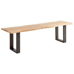 P & B Sitzbank, Schwarz, Akazie, Holz, Metall, Akazie, vollmassiv, Holz, 2-Sitzer, 140x45x45 cm, Esszimmer, B&auml;nke, Sitzb&auml;nke
