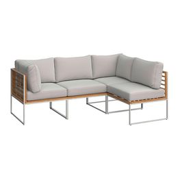 Ambia Garden Loungegarnitur Teak, Edelstahl, Hellgrau, Beige, Metall, Textil, F&uuml;llung: Polyester, einzeln stellbar, eckig, regenabweisend, UV-best&auml;ndig, Loungem&ouml;bel, Gartenlounge-Sets