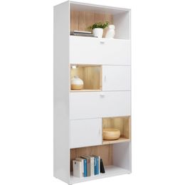 Hom&acute;in Hom`in Regal, Wei&szlig;, Eiche, Metall, 90x213x40 cm, Beim&ouml;bel erh&auml;ltlich, Wohnzimmer, Regale, B&uuml;cherregale