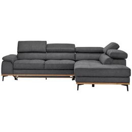 Novel Ecksofa, Grau, Holz, Textil, Eiche, 5-Sitzer, Ottomane rechts, L-Form, 282x226 cm, Stoffauswahl, seitenverkehrt erh&auml;ltlich, Wohnzimmer, Sofas & Couches, Wohnlandschaften, Ecksofas