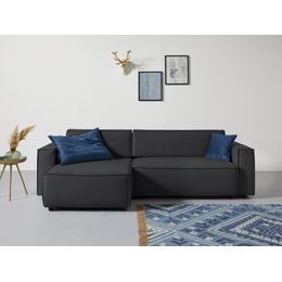 Ecksofa Home Affaire "Marva L-Form, B: 282 cm", schwarz (schwarz, grau), B:282cm H:90cm T:153cm, 100% Polyester, Sofas, Ecksofa, Bettfunktion, Bettkasten & 2 Zierkissen, Federkern