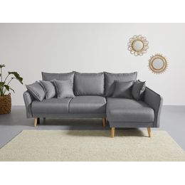 Ecksofa Home Affaire "Granbo L-Form, B: 240 cm", grau, B:240cm H:95cm T:170cm, 100% Polyester, Sofas, Ecksofa, Bettfunktion, Bettkasten, Taschen & 5 Zierkissen, Federkern