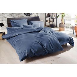 Bettw&auml;sche Primera "Uni Luxus-Satin in Gr. 135x200, 155x220 oder 200x200 cm", blau (denim), B/L: 200cm x 200cm, 1 Stk., 2 Stk., Satin, B/L: 80cm x 80cm, 3 Stk., Satin, Obermaterial: 100% Baumwolle, Bettw&auml;sche, Bettw&auml;sche, Bettw&auml;sche aus Baumwolle, unifarbene Bettw&auml;sche mit Rei&szlig;verschluss