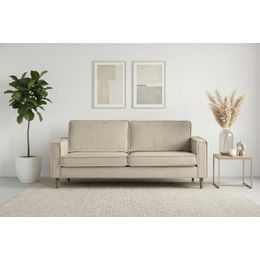 3-Sitzer Home Affaire "Pinto Skandi, 206 cm, Chenille, Struktur", creme, B:208cm H:89cm T:97cm, 100% Polyester, Sofas, mit Keder, Massivholzf&uuml;&szlig;e Eiche ger&auml;uchert, Wellenunterfederung