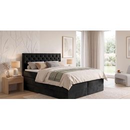 Boxspringbett Home Affaire "SELJORD mit Bettkasten, Matratze und Topper, Breite 160 oder 180 cm", schwarz, B:187cm L:208cm, Hartfaserplatte, Holz teilmassiv, Massivholz, Spanplatte, Komplettbetten, Boxspringbett, Bonnell- oder Taschenfederkernmatratze (H2, H3, H4), mit Knopfheftung