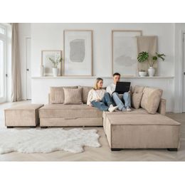 Ecksofa Home Affaire "Night & Day L-Form, B: 316 cm mit Dauer-Schlaffunktion 180x200 cm", taupe, B:316cm T:215cm, 100% Polyester, Sofas, Ecksofa, Set: Sofa & Hocker, Bettfunktion, Bettkasten & Kissen, Boxspringbett