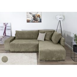 Ecksofa Collection AB "Poppy L-Form, B: 227 cm", olive, B:227cm H:41cm T:169cm, 100%Polyester, Sofas, Ecksofa, Bettfunktion, Bettkasten & 1 Zierkissen