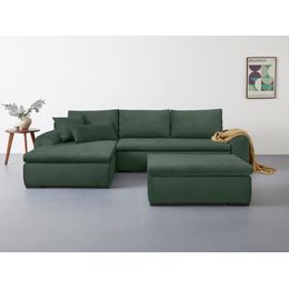 Ecksofa Home Affaire "Win L-Form, B: 285 cm - OTTO. Verl&auml;ssliche Qualit&auml;t.", gr&uuml;n (dunkelgr&uuml;n), B:285cm H:85cm T:176cm, 100% Polyester, Sofas, Ecksofa, 2 Zierkissen, optional Bettfunktion & Bettkasten