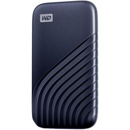 Western Digital SSD-Festplatte "Mobile Festplatte "My Passport SSD" 1 TB", blau, 1000 GB, Schreibgeschwindigkeitmaximal 1000 MB/s Lesegeschwindigkeitmaximal 1050 MB/s, Festplatten