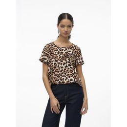 V&eacute;ro Moda Blusenshirt VERO MODA "VMEASY JOY S/S TOP WVN GA", Damen, Gr. S, braun (tan aop:leo), Web, Obermaterial: 100% Viskose, bedruckt, regular fit, Rundhals, Shirts Blusenshirt