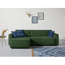 Ecksofa Home Affaire "Marva L-Form, B: 282 cm", gr&uuml;n (flaschengr&uuml;n, schwarz), B:282cm H:90cm T:153cm, 100% Polyester, Sofas, Ecksofa, Bettfunktion, Bettkasten & 2 Zierkissen, Federkern