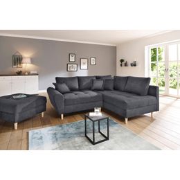 Ecksofa Home Affaire "Rice L-Form, B: 223 cm - OTTO. Verl&auml;ssliche Qualit&auml;t.", grau (anthrazit), B:223cm H:47cm T:184cm, Luxus-Microfaser (100% Polyester);Struktur fein (100% Polyester);Microfaser PRIMABELLE (100% Polyester);Samtoptik (100% Polyester), Sofas, Ecksofa, Set: Sofa & Hocker, 3 Zierkissen, Federkern, Topseller