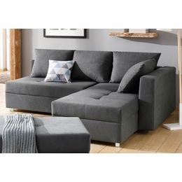 Ecksofa Home Affaire "Italia L-Form, B: 217 cm", grau (anthrazit), B:217cm H:80cm T:182cm, Struktur fein (100% Polyester);Microfaser PRIMABELLE (100% Polyester), Sofas, Ecksofa, Bettfunktion, Bettkasten & 1 Zierkissen, Federkern