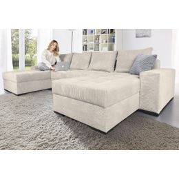 Wohnlandschaft Collection AB "Josy XL U-Form, B: 313 cm in Cord, Cord-Mix", beige, B:313cm H:84cm T:161cm, 100% Polyester, Sofas, Wohnlandschaft, Bettfunktion, Bettkasten & 2 Zierkissen, Federkern