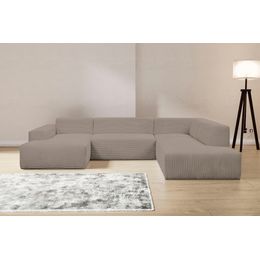 Wohnlandschaft WERK2 "Zeus-U, 330 cm breit, viel Platz, modern und zeitlos", grau (hellgrau, beige), B:330cm H:70cm T:263cm, 90% Polyester, 10% Nylon, Sofas, Wohnlandschaft, Curvy Trend mit urbaner Optik auch in weichem Cord, U-Form