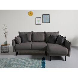 Ecksofa Home Affaire "Asra L-Form, B: 240 cm", schwarz (anthrazit, schwarz), B:240cm H:95cm T:170cm, 100% Polyester, Sofas, Ecksofa, Bettfunktion, Bettkasten, Taschen & 3 Zierkissen, Federkern