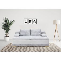 Schlafsofa Home Affaire "Ben, B: 200 cm, Liegefl. 158x198 cm", grau (hellgrau), B:200cm H:97cm T:96cm, 100%Polyester, Sofas, Schlafsofa, Bettfunktion & Bettkasten, Dauerschlafsofa mit Boxspring
