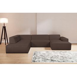 Wohnlandschaft WERK2 "Zeus-U, 330 cm breit, viel Platz, modern und zeitlos", braun (espresso), B:330cm H:70cm T:263cm, 100% PES, Sofas, Wohnlandschaft, Curvy Trend mit urbaner Optik auch in weichem Cord, U-Form