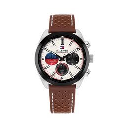 Chronograph Tommy Hilfiger "Hudson", braun, creme, Armbanduhren, Herren, Chronograph, Quarzuhr, Armbanduhr, Herrenuhr, Lederarmband, analog, Stoppfunktion