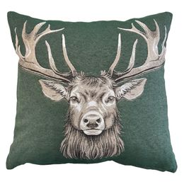 Dekokissen Home Wohnideen "CIERVO", gr&uuml;n, B:45cm L:45cm, Baumwolle, Polyester, Dekokissen_Sitzkissen_Kissenh&uuml;llen, mit F&uuml;llung, Gobelin