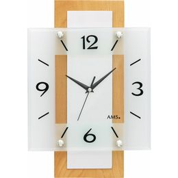 Funkwanduhr AMS "F5507", braun (buchefarben), Wanduhren, B/H/L: 5cm x 40cm x 24cm, Quarz,Holz,Buche,Wohnzimmer,Esszimmer,K&uuml;che,Arbeitszimmer,B&uuml;ro,Flur